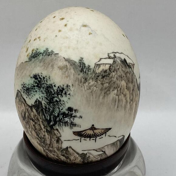 Other | Vintage Chinese Hand Painted Egg Shell Mountain Landscape With ...